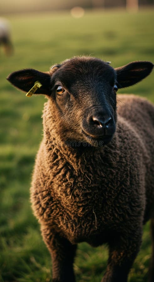 Dark Brown Sheep in Green Pasture Stock Illustration - Illustration of ...