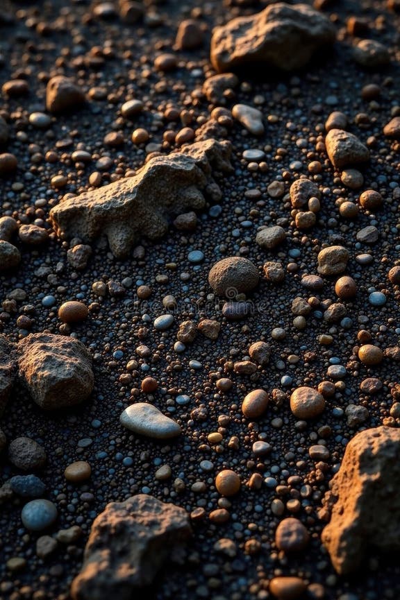 Dark Brown Soil, Pebbles Embedded, Uneven Surface, Cracked, Arid Stock ...