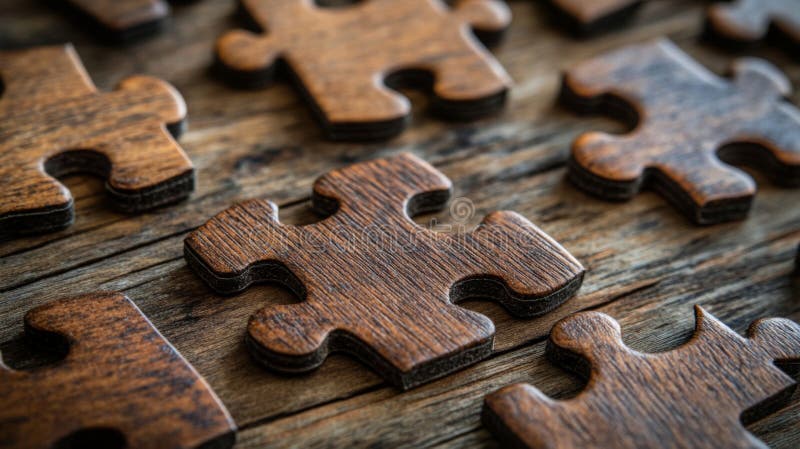 Dark Brown Wooden Puzzle Pieces on Rustic Surface Stock Illustration ...