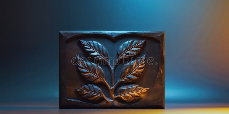 Dark Brown Wooden Rectangular Plaque with Carved Leaf Design. Stock ...