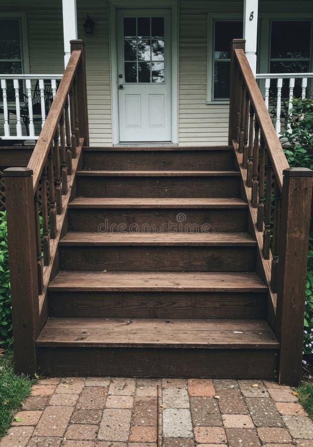Dark Brown Wooden Steps Leading To a White Front Door Stock Image ...