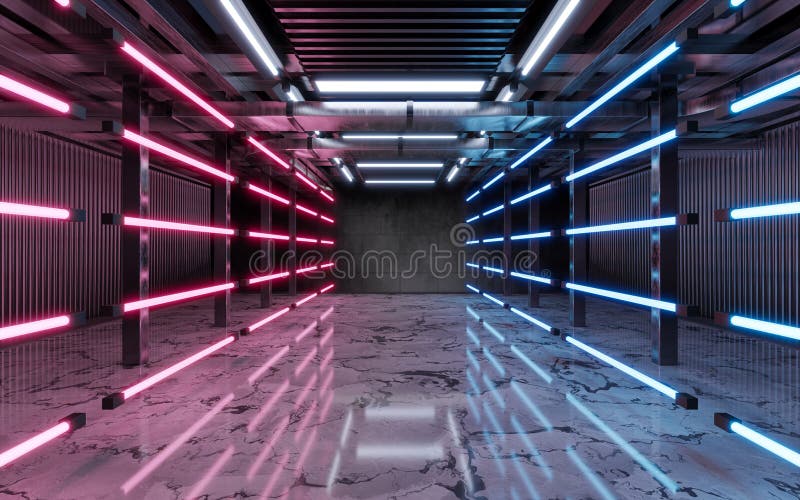 Dark Building with Neon Illumination, 3d Rendering Stock Illustration ...