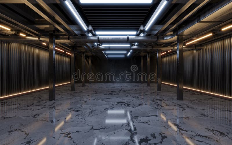 Dark Building with Neon Illumination, 3d Rendering Stock Illustration ...