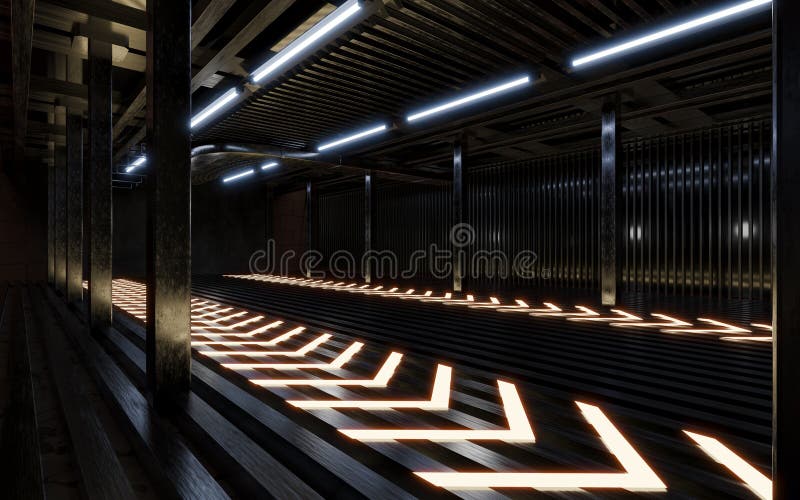 Dark Building with Neon Illumination, 3d Rendering. 360-degree Seamless ...