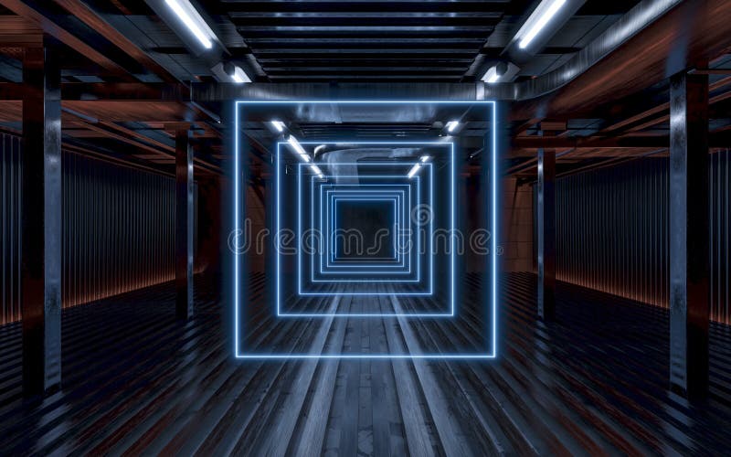 Dark Building with Neon Illumination, 3d Rendering Stock Illustration ...