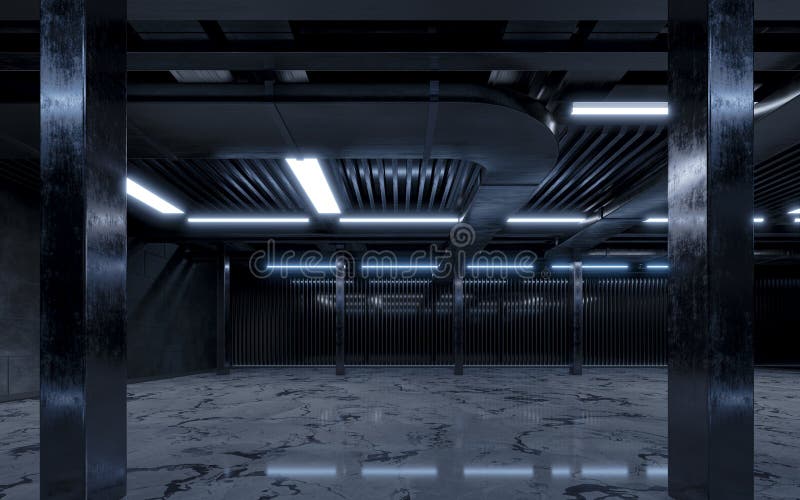 Dark Building with Neon Illumination, 3d Rendering. 360-degree Seamless ...