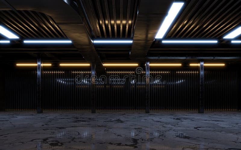 Dark Building with Neon Illumination, 3d Rendering. 360-degree Seamless ...