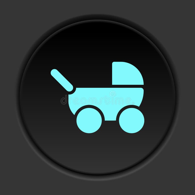 Dark Button Icon Baby Stroller. Button Banner Round Badge Interface for ...