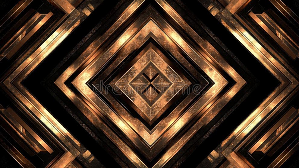 A Dark Canvas Featuring a Gold Geometric Pattern with a Central Circle and Several Concentric ...