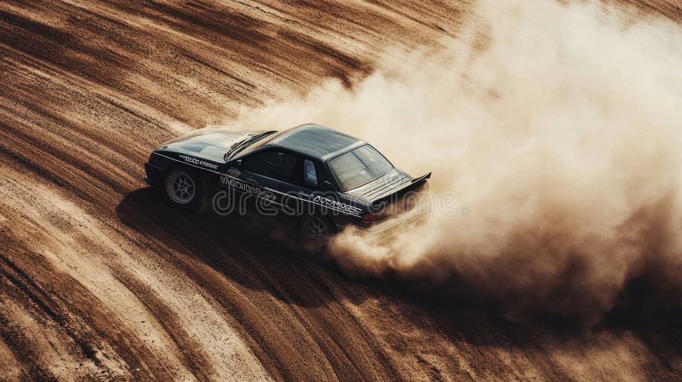 Dark Racing Car, Driving on Dust Track Stock Illustration ...