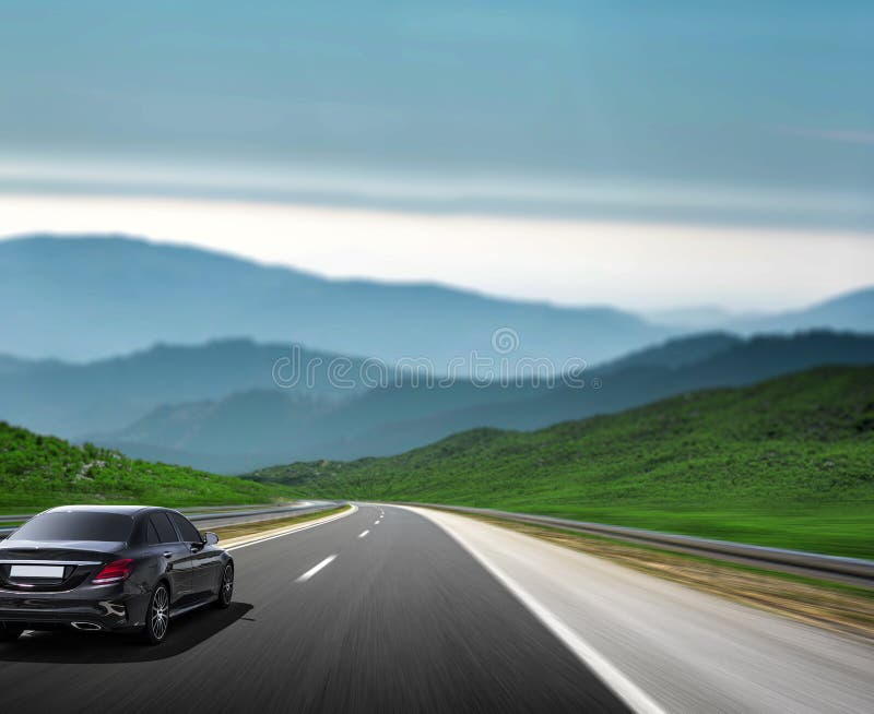Black car on the highway. stock image. Image of chrome - 188419251