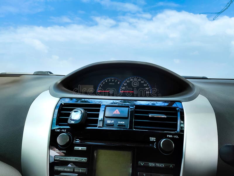 Dark Car Interior in the Middle and Dashboard. Car Modern Inside Stock ...