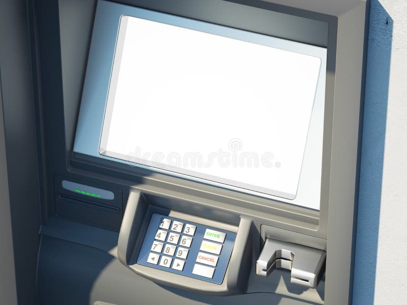 Dark Cash Machine with Blank Screen. 3d Rendering Stock Image - Image ...