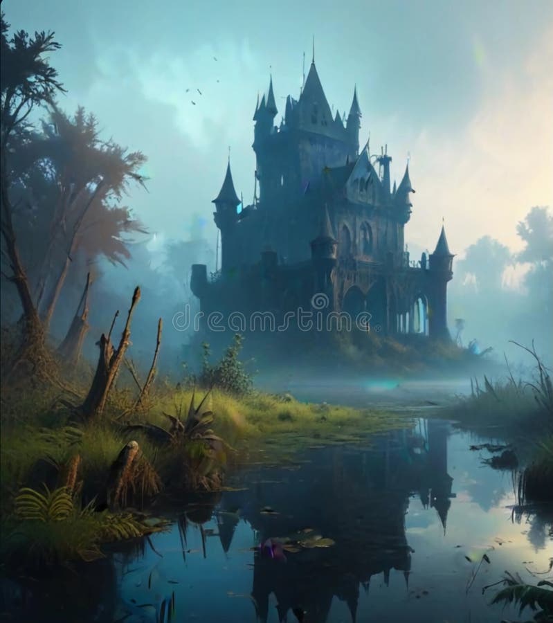 Dark Castle in forest stock photo. Image of foggy, history - 322943224