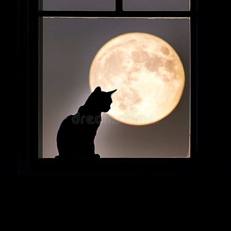 Black Cat Silhouette on the Window with the Moon Stock Illustration ...