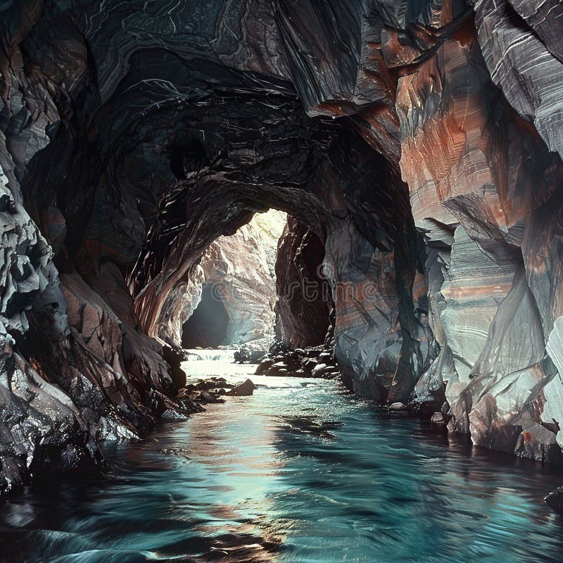Dark Cave Entrance with Flowing Water Stock Illustration - Illustration ...