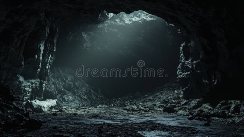 Dark Cave Entrance with No Visible Interior Stock Illustration - Illustration of entrance, water ...