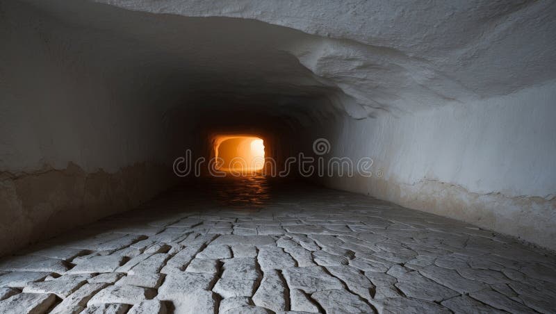 Dark Cave Entrance with Stone Floor and Light Source. Stock Photo ...