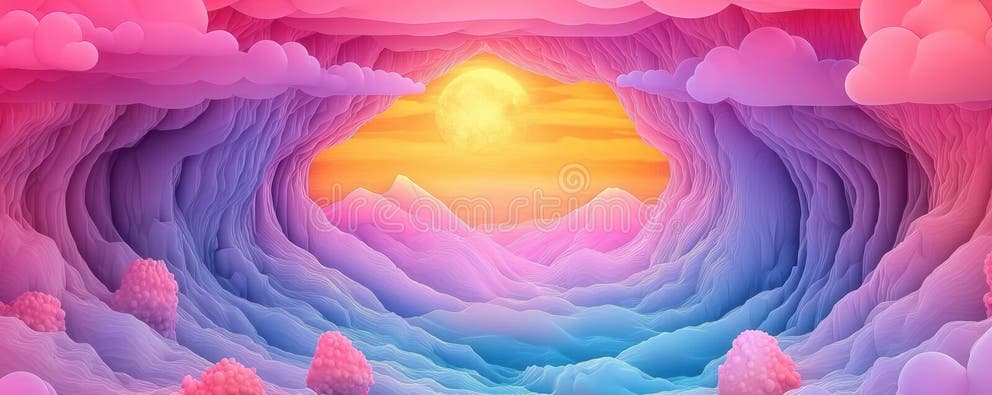 Dark Cave Flat Design Top View Halloween Theme 3D Render Colored Pastel ...