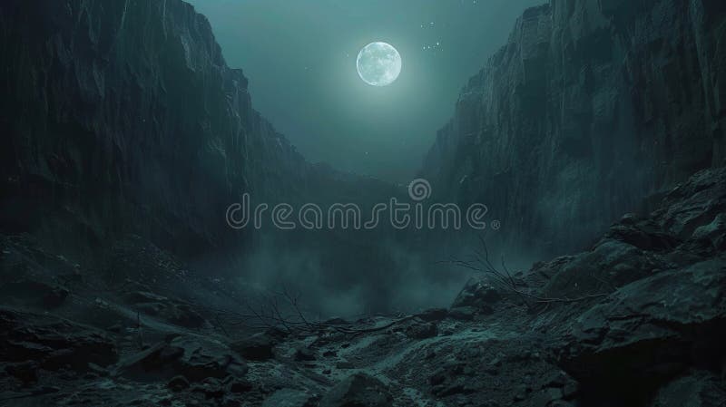 A Dark Cave with a Full Moon in the Sky Stock Photo - Image of rock ...