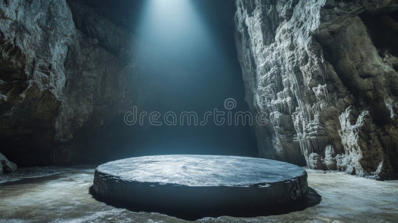 Dark Cave Interior with Lit Stone Platform Stock Illustration - Illustration of shadow, life ...