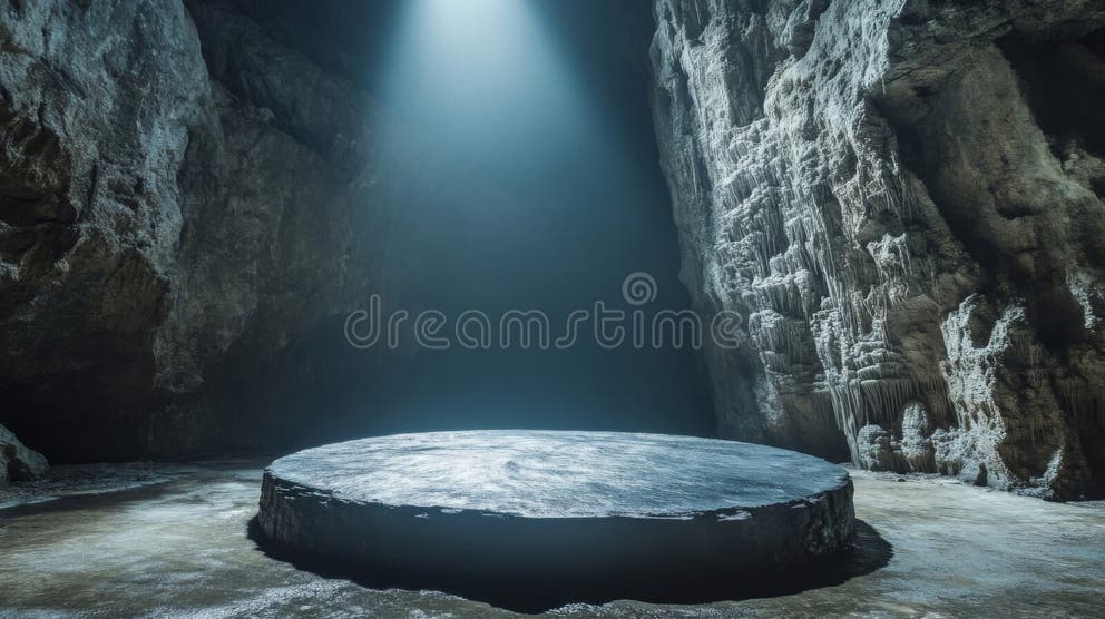 Dark Cave Interior with Lit Stone Platform Stock Illustration ...