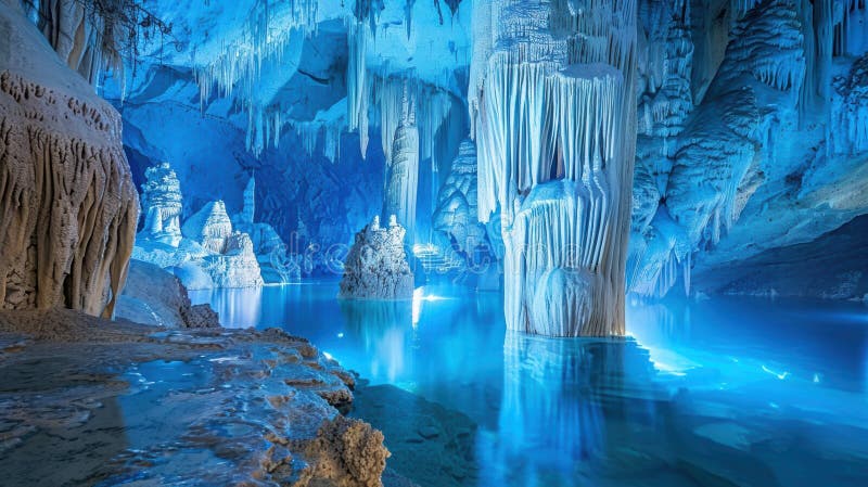 A Dark Cave Interior with Stunning Stalactites and Stalagmites ...