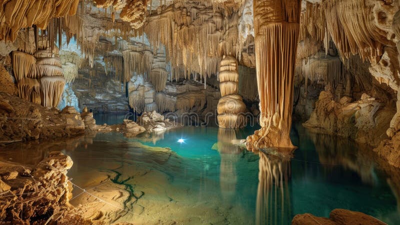 A Dark Cave Interior with Stunning Stalactites and Stalagmites ...