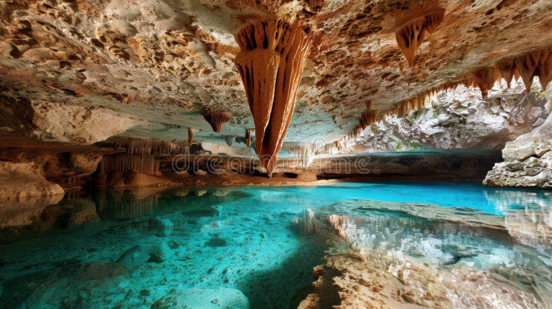 A Dark Cave Interior with Stunning Stalactites and Stalagmites ...