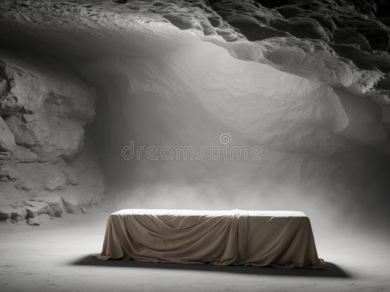 Dark Cave Stone Bench Center is Covered Beige Tomb Empty with Shroud ...