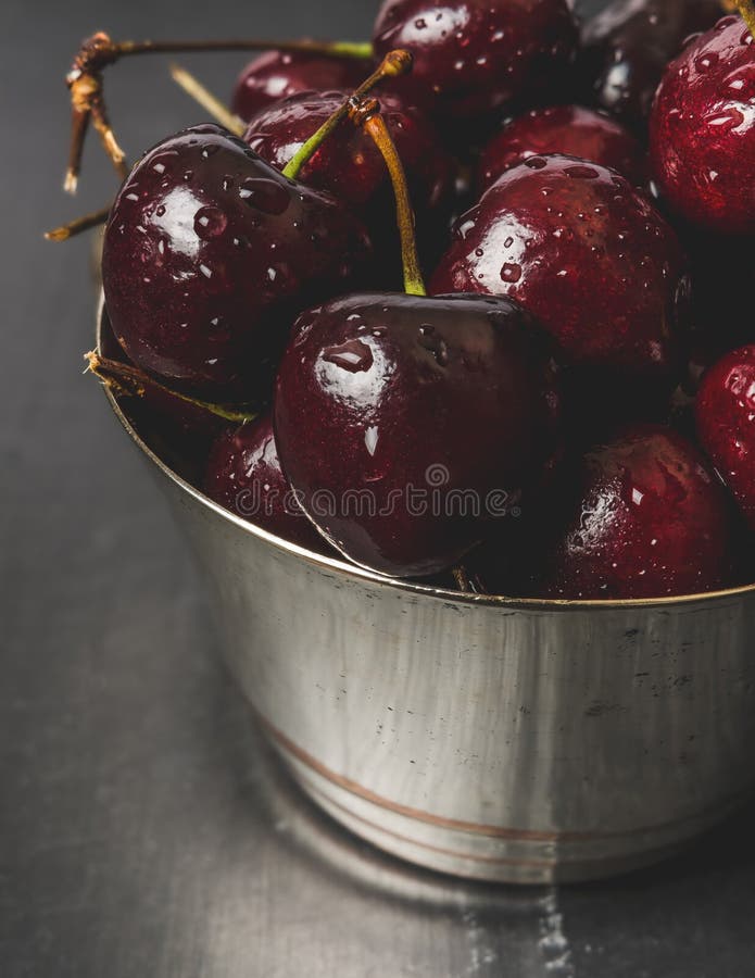 Dark Cherries in Silver Dish Stock Image - Image of cherries, bright ...