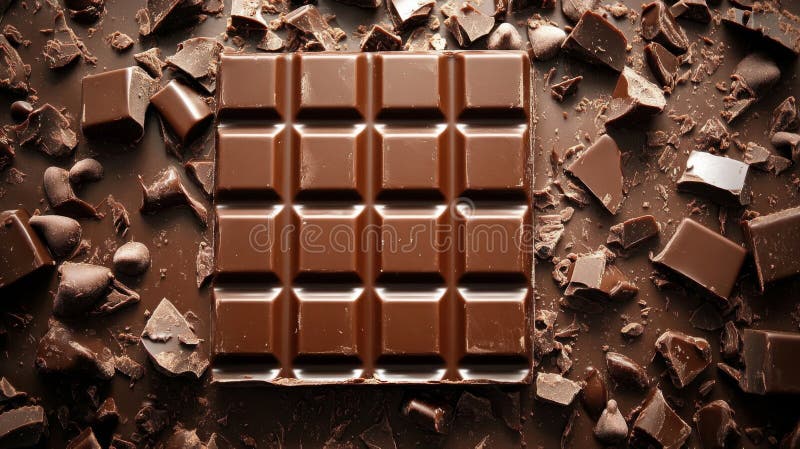 Dark Chocolate Bar with Broken Pieces on Brown Background Stock ...