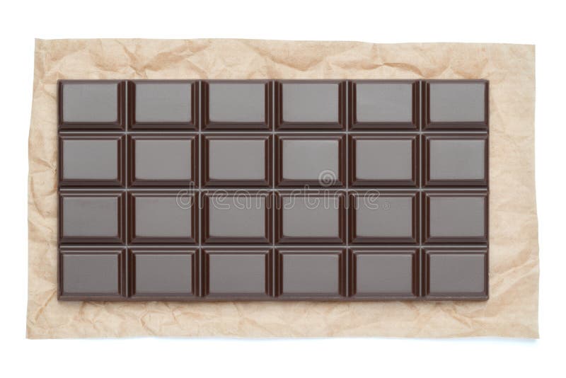 Dark Chocolate Bar on Craft Packaging Paper Isolated on White ...