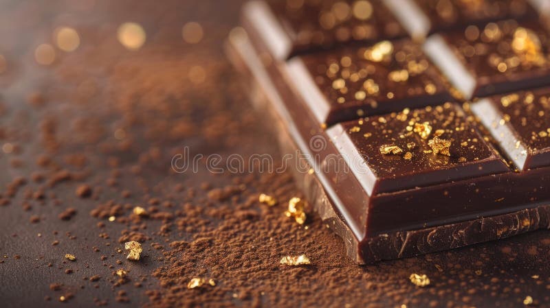 Dark Chocolate Bar Gold Flakes Cocoa Powder Stock Photos - Free ...