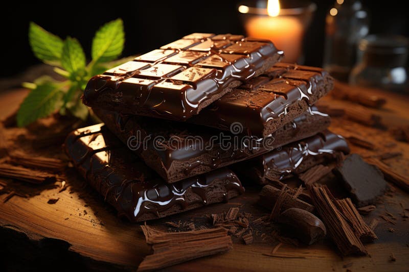 Dark Chocolate Bar on the Melting Wooden Table Stock Illustration ...