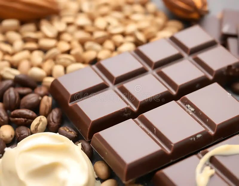 Dark Chocolate Bar with Nuts and Coffee Beans Stock Photo - Image of ...