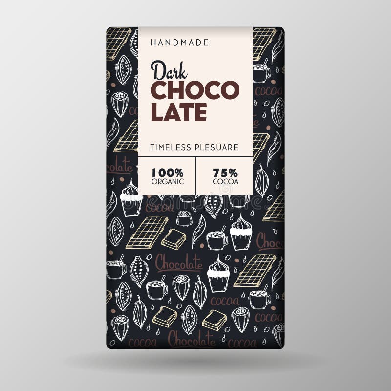 Dark Chocolate Bar Package Design with Hand Draw Doodle Background ...