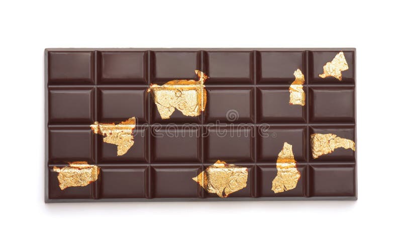 Dark Chocolate Bar with Pieces of Edible Gold Stock Image - Image of ...
