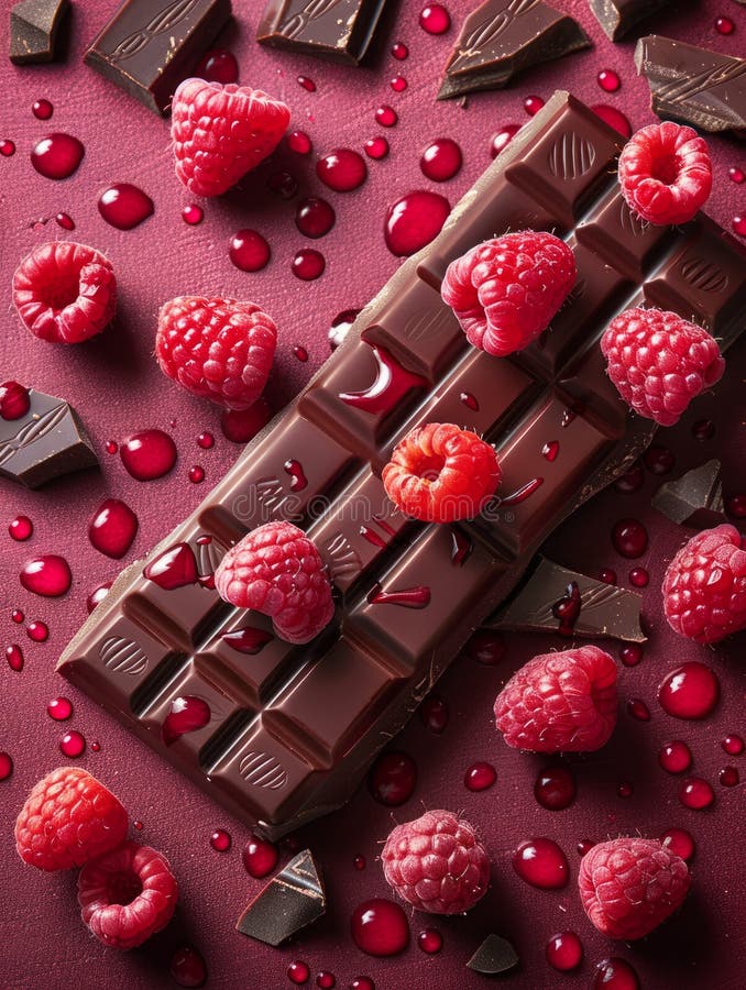 Dark Chocolate Bar with Raspberries and Chocolate Pieces Stock Image ...