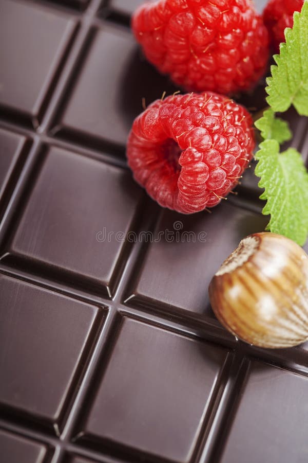 Dark Chocolate Bar with Raspberry Stock Photo - Image of piece, dark ...