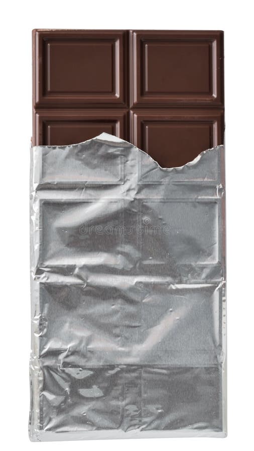 Dark Chocolate Bar in Silver Foil Packaging Top View Isolated Stock ...