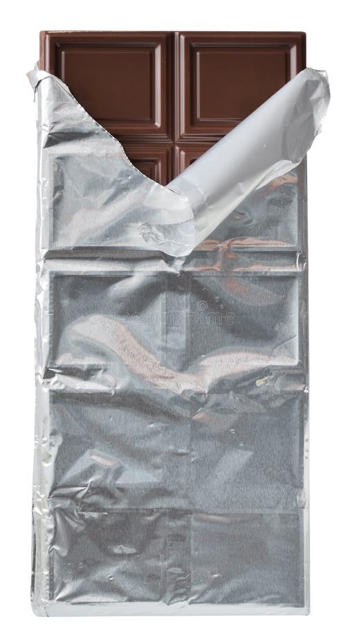 Dark Chocolate Bar in Silver Foil Packaging Top View Isolated Stock ...