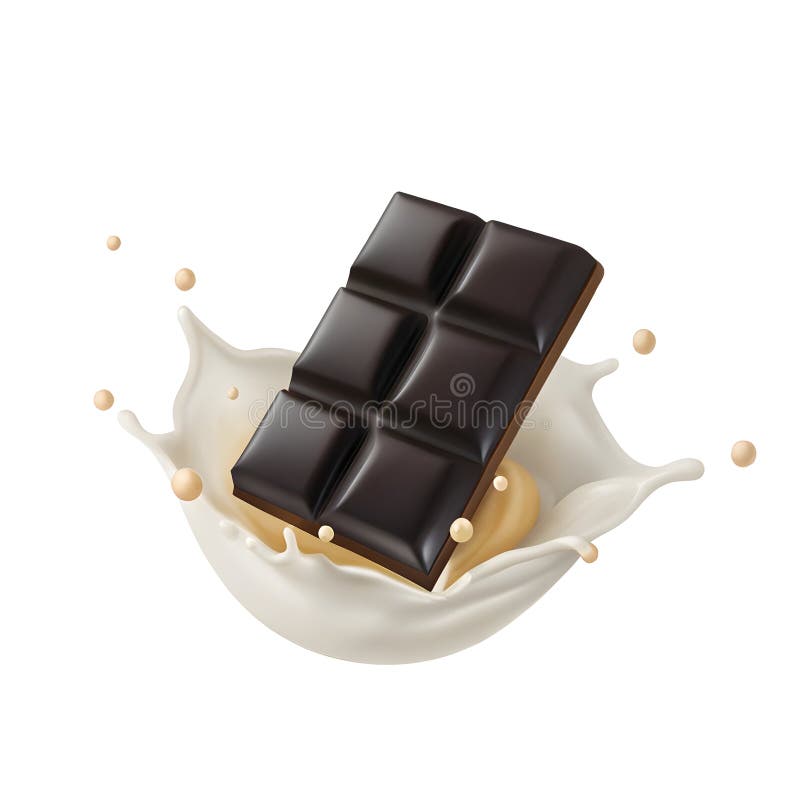 Dark Chocolate Bar Splashing Creamy Milk Splash Stock Illustration ...