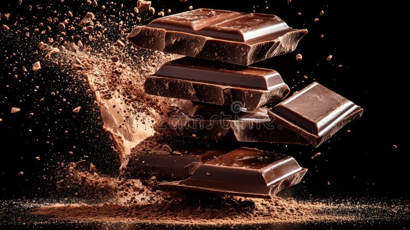 Dark Chocolate Bars Explosion, Cocoa Powder Dust Cloud, Dynamic ...