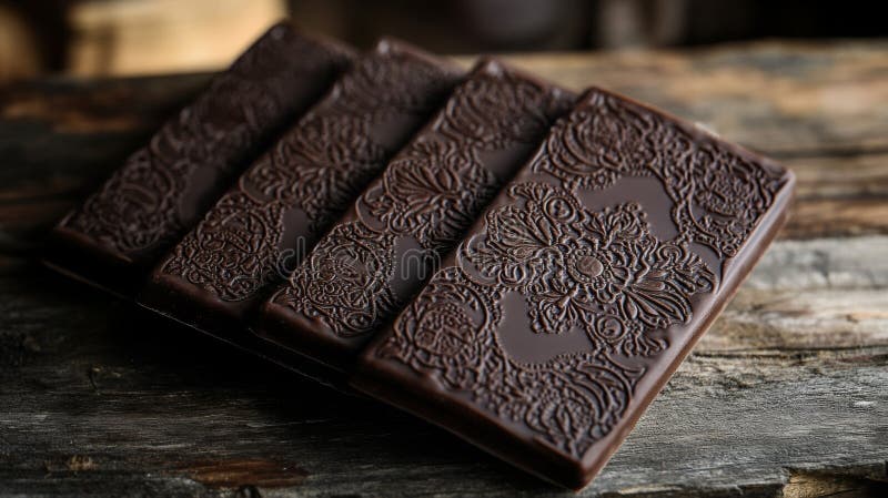 Dark Chocolate Bars with Intricate Floral Designs Stock Illustration ...