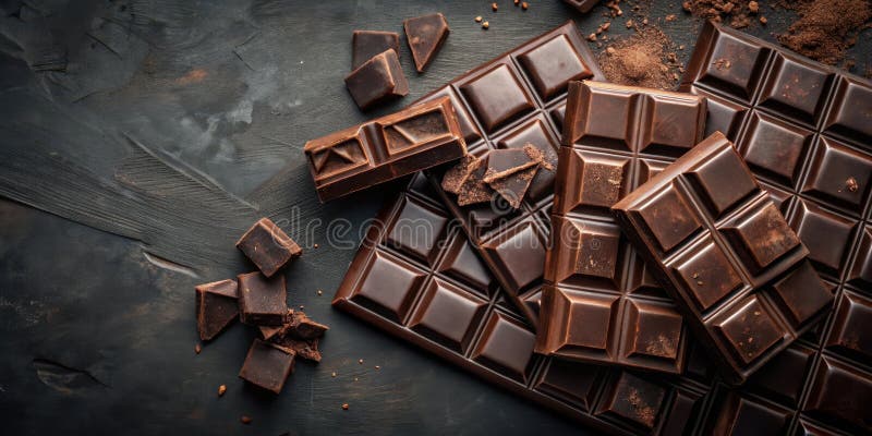Dark Chocolate Bars and Pieces on Dark Background. Generative AI Stock ...