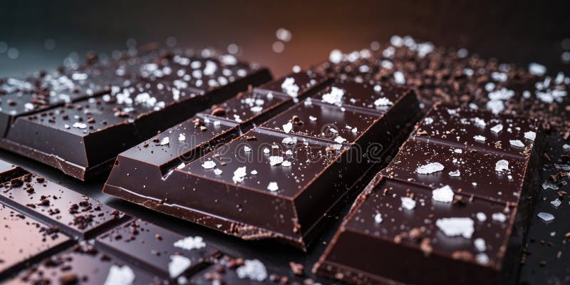 Dark Chocolate Bars with Rough Cracked Texture and Sprinkled Sea Salt ...