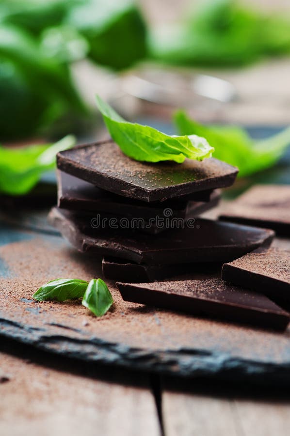 Dark chocolate with basil stock photo. Image of dark - 61408312