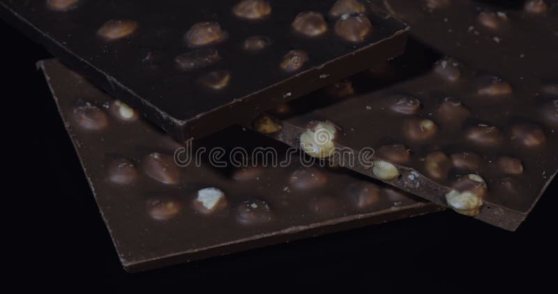 Dark Chocolate Blocks with Nuts Details Slow Close-up Macro Panning ...