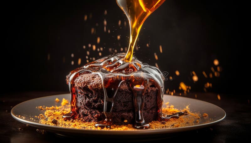 Dark Chocolate Cake Slice, Melting on Plate Generated by AI Stock ...